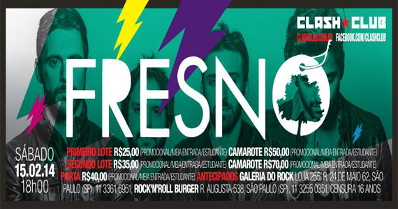 Banda Fresno apresenta seus sucessos neste sábado na Clash Club